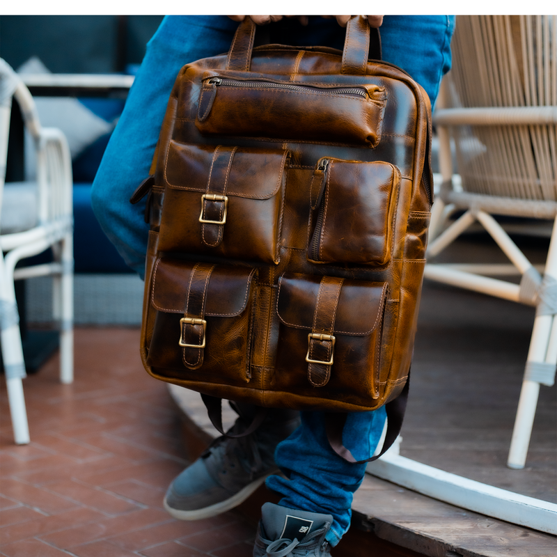 Geared Up for Excitement: Authentic Leather Backpack for Men