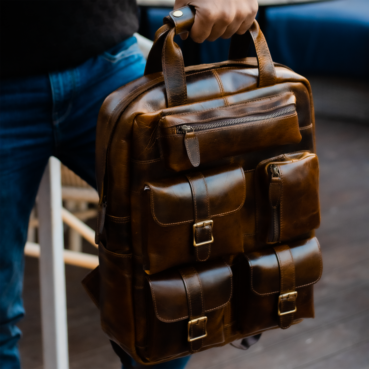 Geared Up for Excitement: Authentic Leather Backpack for Men
